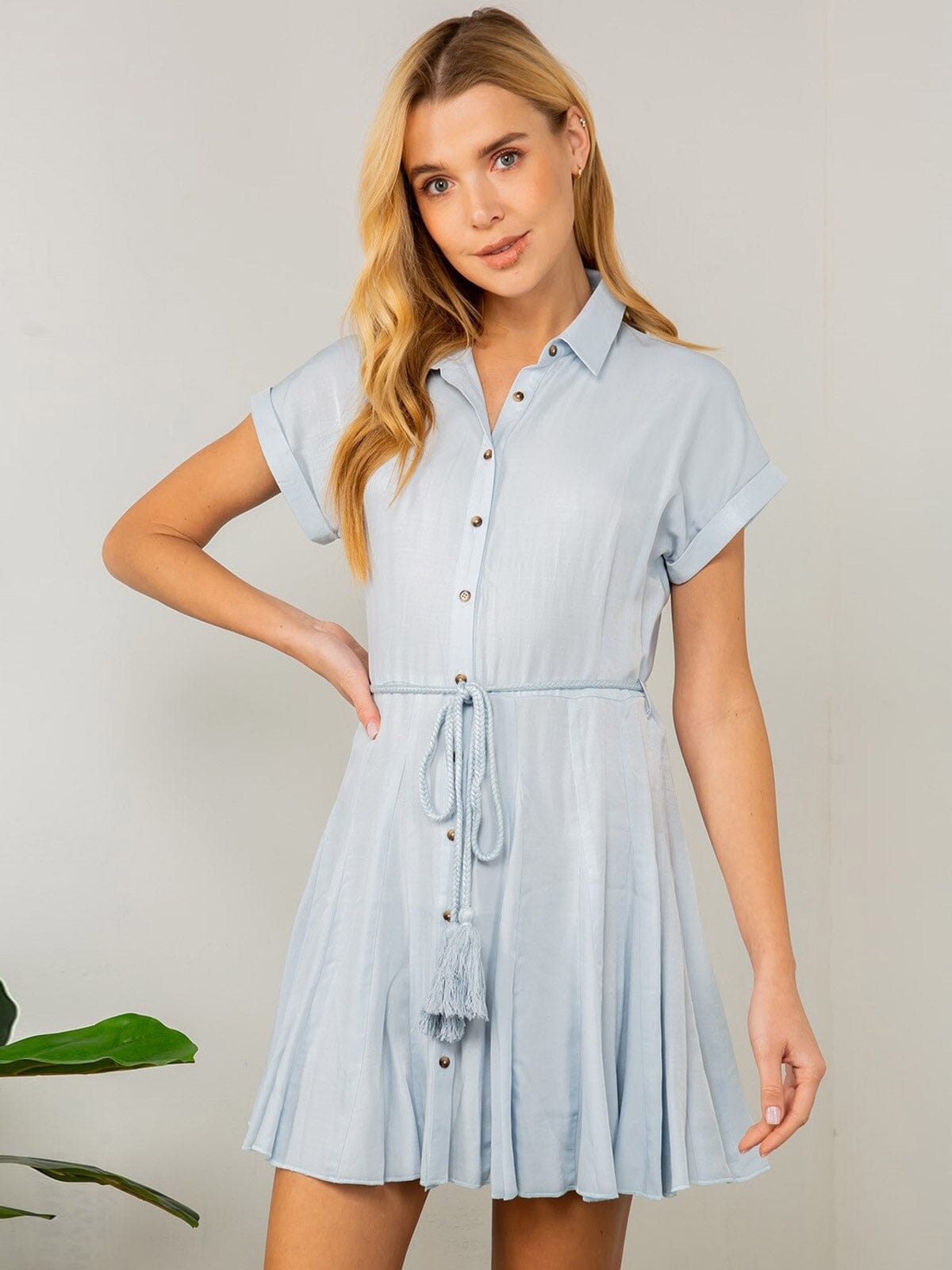 WOMEN'S SHORT SLEEVE BUTTON UP MINI DRESS – Wholesalefashiontrends.com
