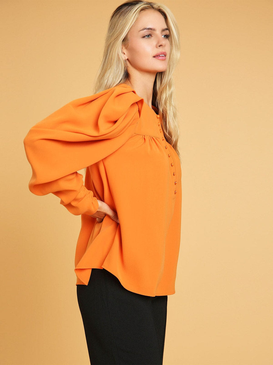 WOMEN'S LONG PUFF SLEEVE BUTTON CLOSURE BLOUSE – Wholesalefashiontrends.com