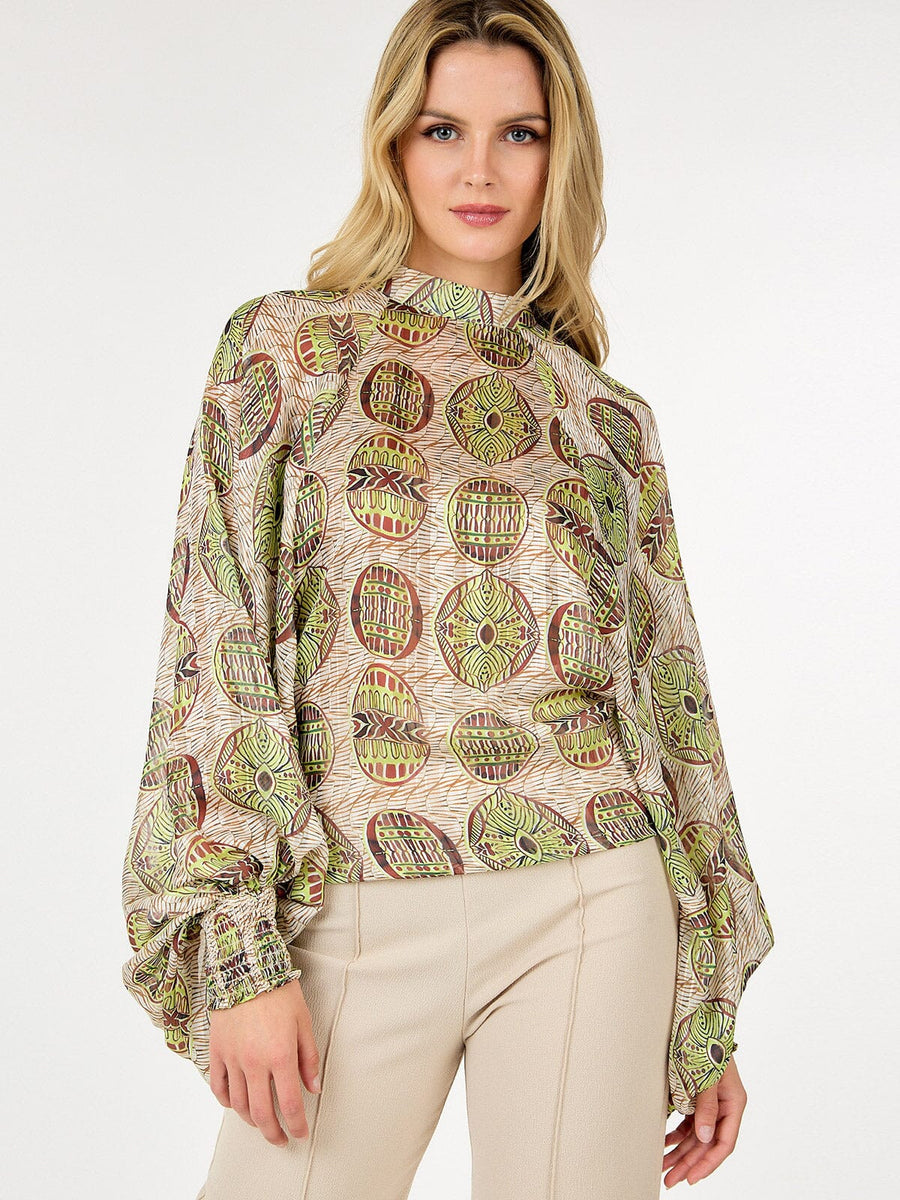WOMEN'S LONG BALLON SLEEVE MULTI PRINT BLOUSE – Wholesalefashiontrends.com
