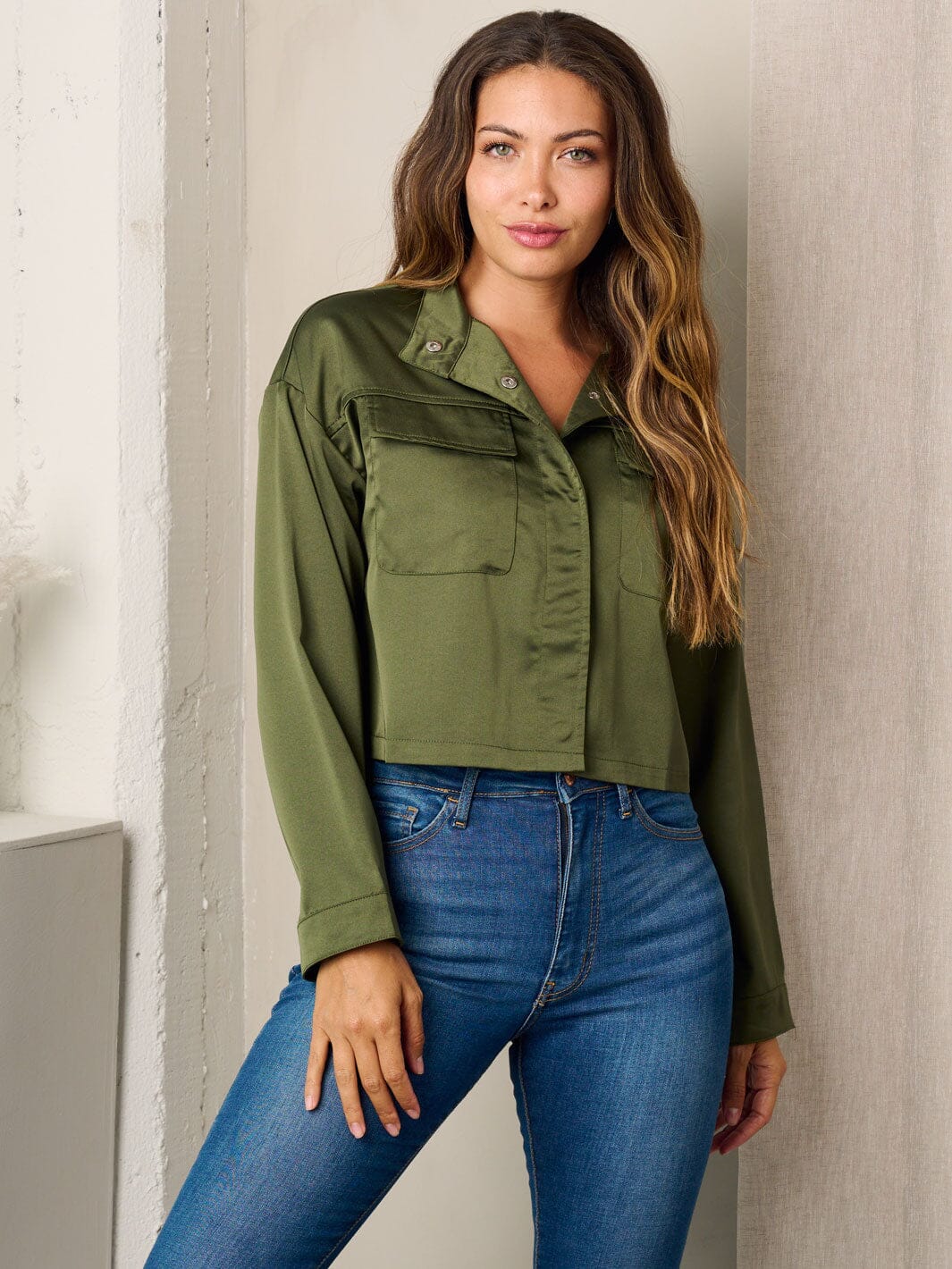 WOMEN'S LONG SLEEVE BUTTON UP SATIN BLOUSE TOP – Wholesalefashiontrends.com