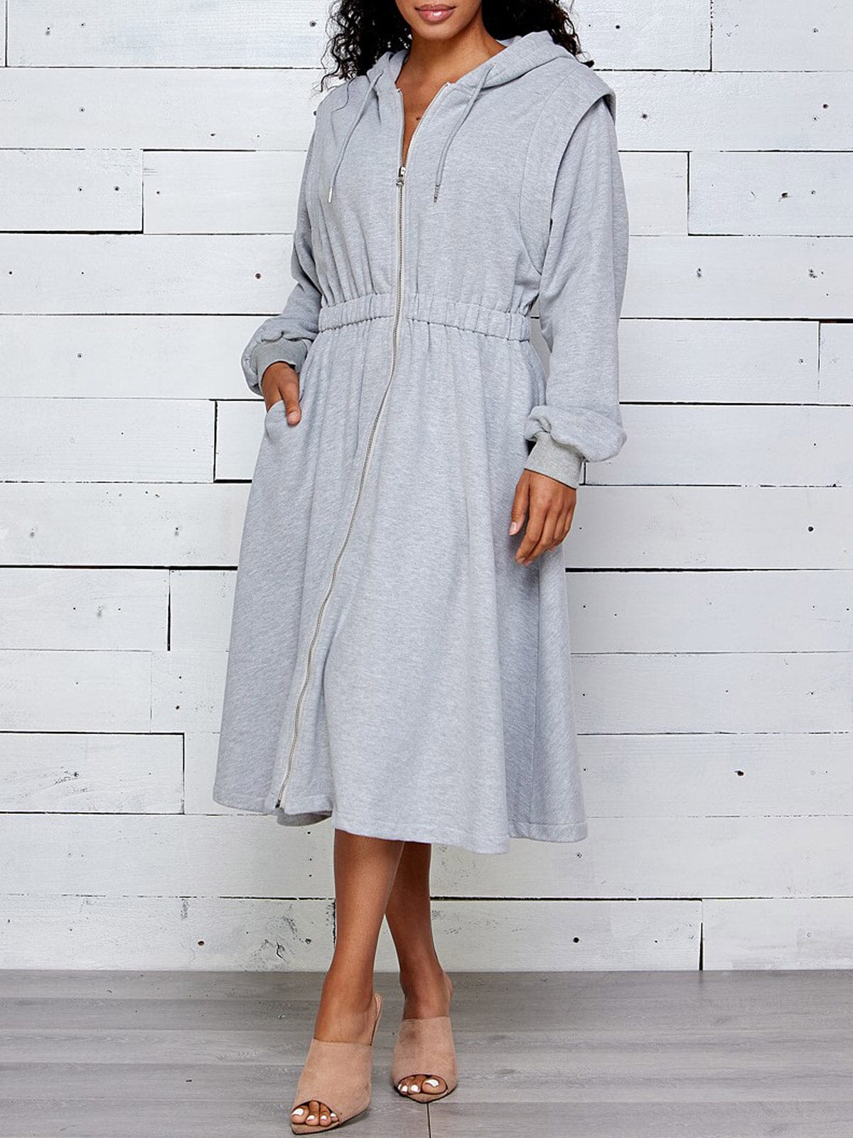 WOMEN'S LONG SLEEVE ZIP UP HOODED MIDI DRESS – Wholesalefashiontrends.com