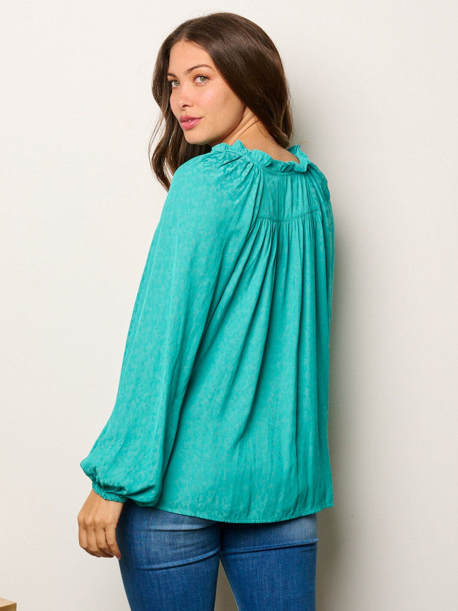 WOMEN'S LONG PUFF SLEEVE V-NECK PRINTED TUNIC BLOUSE TOP ...