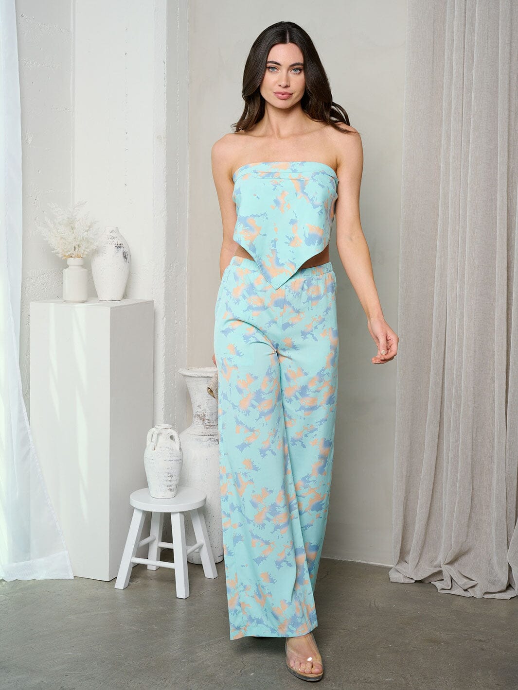 WOMEN'S SLEEVELESS CROP TOP & WIDE LEG MULTI PRINT SET ...