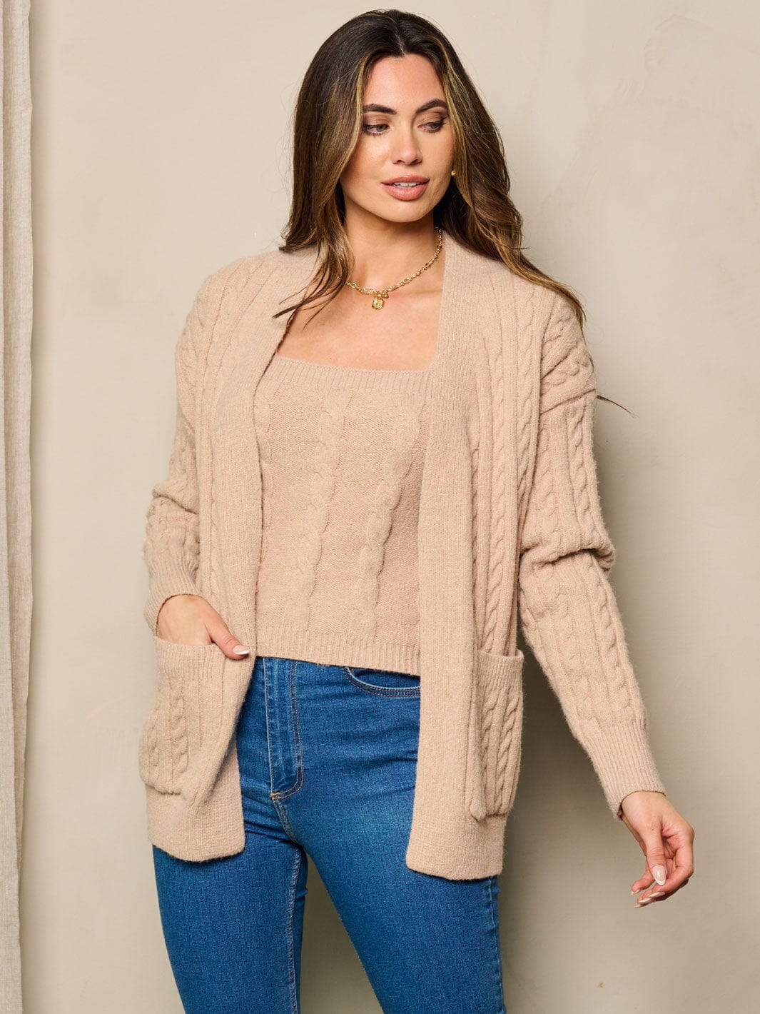 WOMEN'S LONG SLEEVE 2PC. SET TANK TOP & CARDIGAN ...