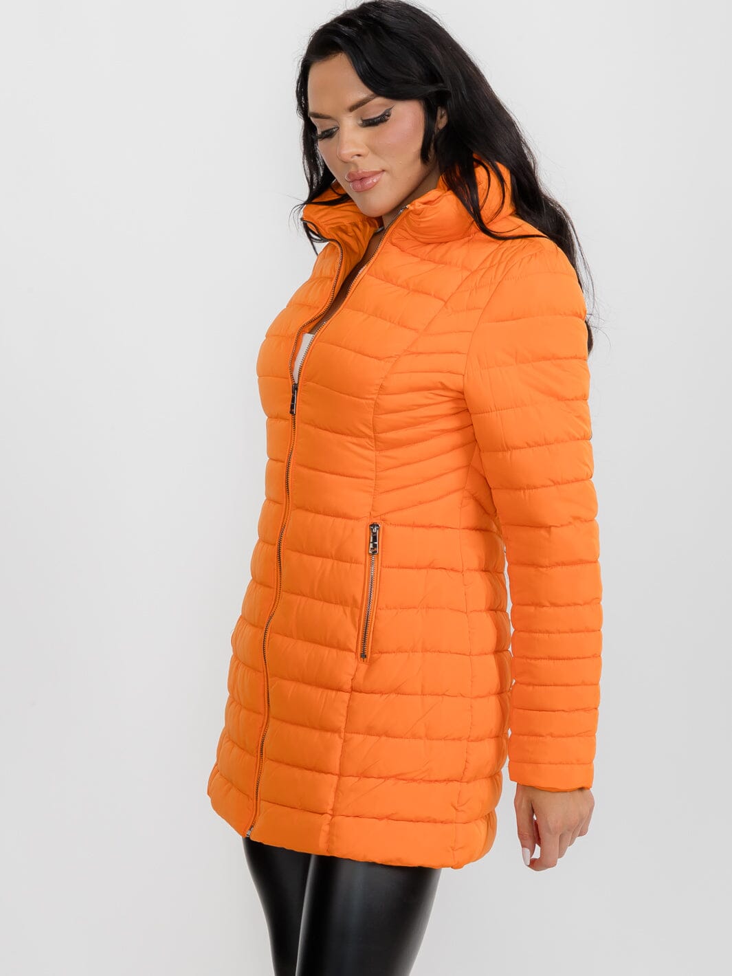 WOMEN'S LONG SLEEVE ZIPPER CLOSURE FRONT POCKETS PUFFER JACKET ...