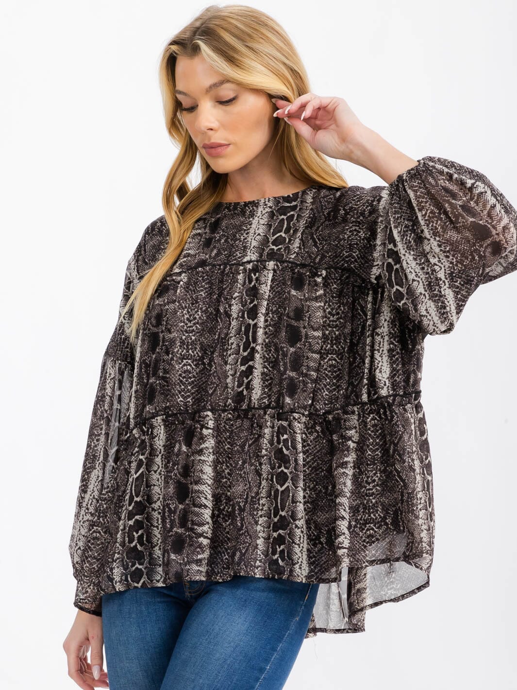 WOMEN'S LONG SLEEVE TIERED TUNIC ANIMAL PRINT BLOUSE ...