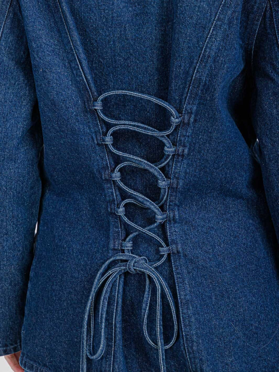 WOMENS LONG SLEEVE BUTTON CLOSURE BACK DETAILED DENIM JACKET ...