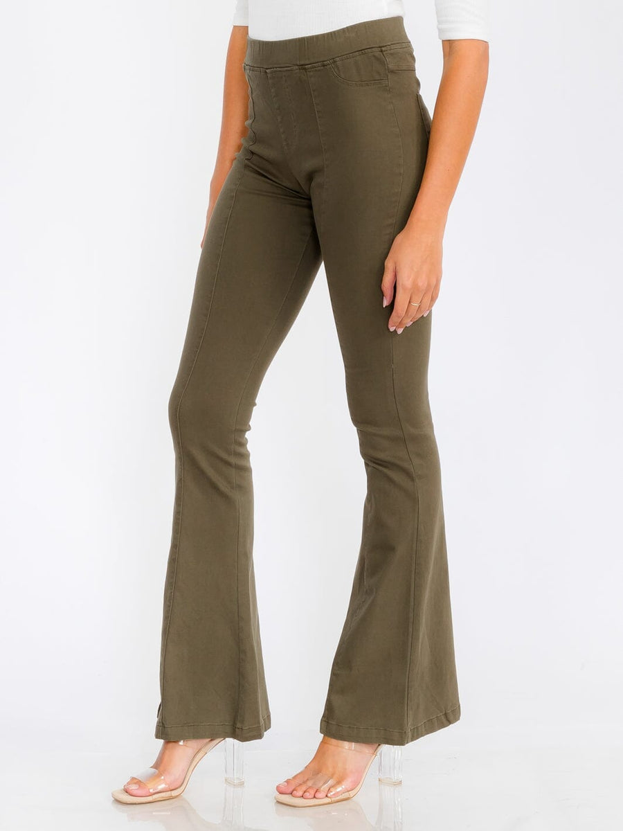 WOMEN'S ELASTIC WAIST BACK POCKETS BELL BOTTOM PANTS ...