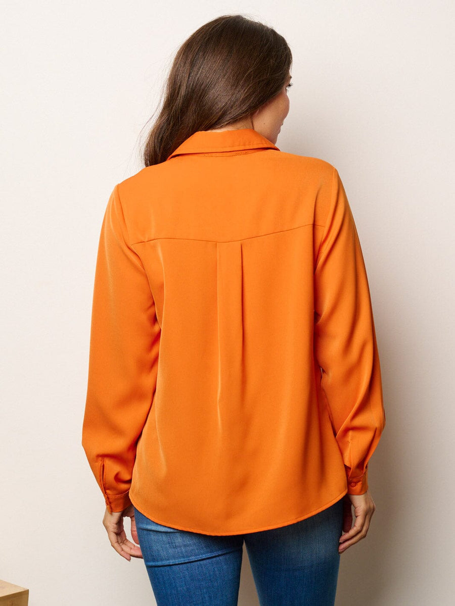 WOMEN'S LONG SLEEVE BUTTON UP FRONT POCKETS BLOUSE TOP ...