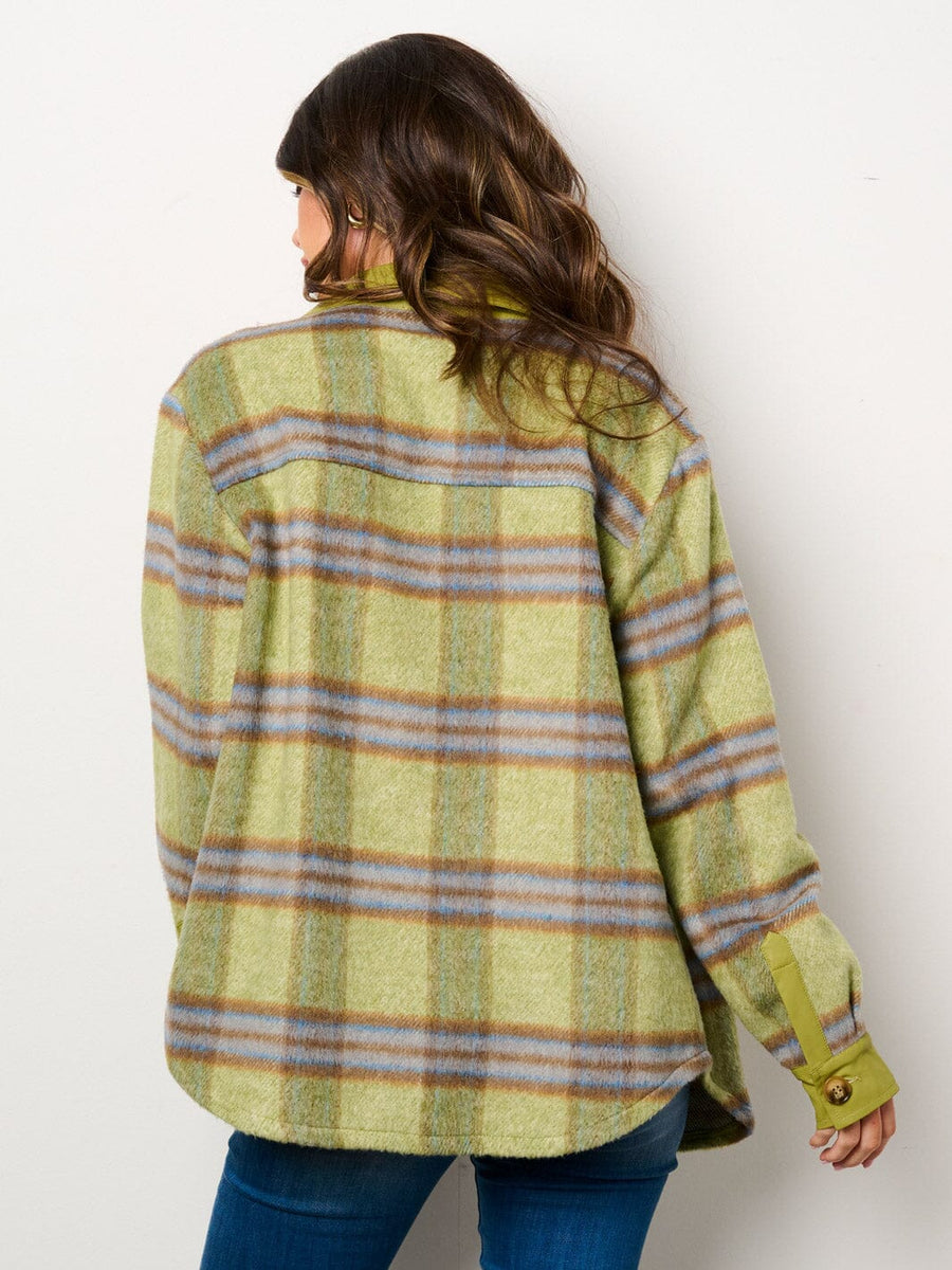 WOMEN'S LONG SLEEVE BUTTON CLOSURE POCKETS CHECKERS PRINT JACKET ...