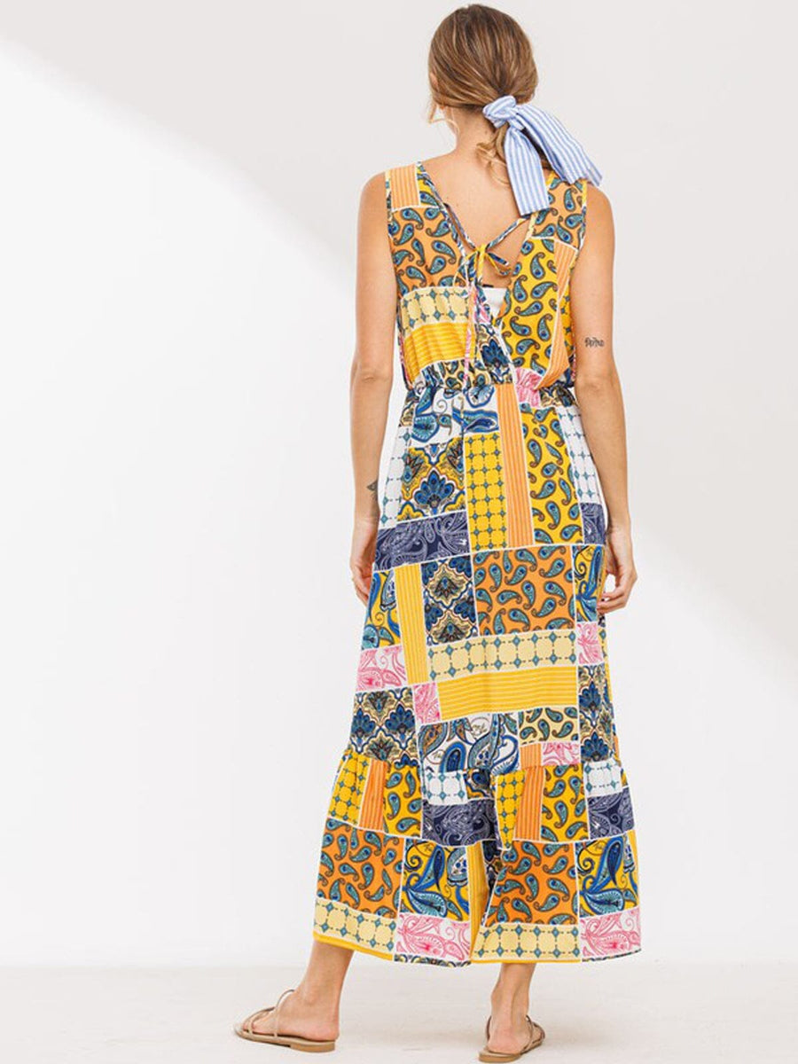 WOMEN'S SLEEVELESS COLORBLOCK MULTI PRINT MAXI DRESS ...