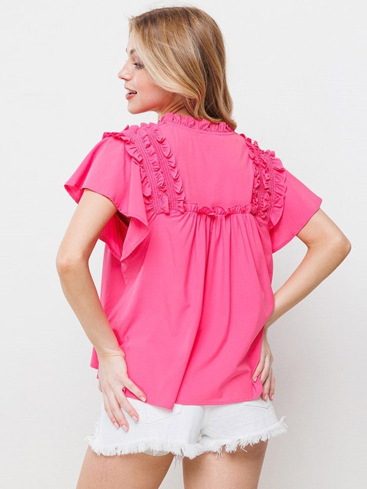 WOMEN'S RUFFLE SHORT SLEEVE DETAILED TUNIC BLOUSE TOP ...