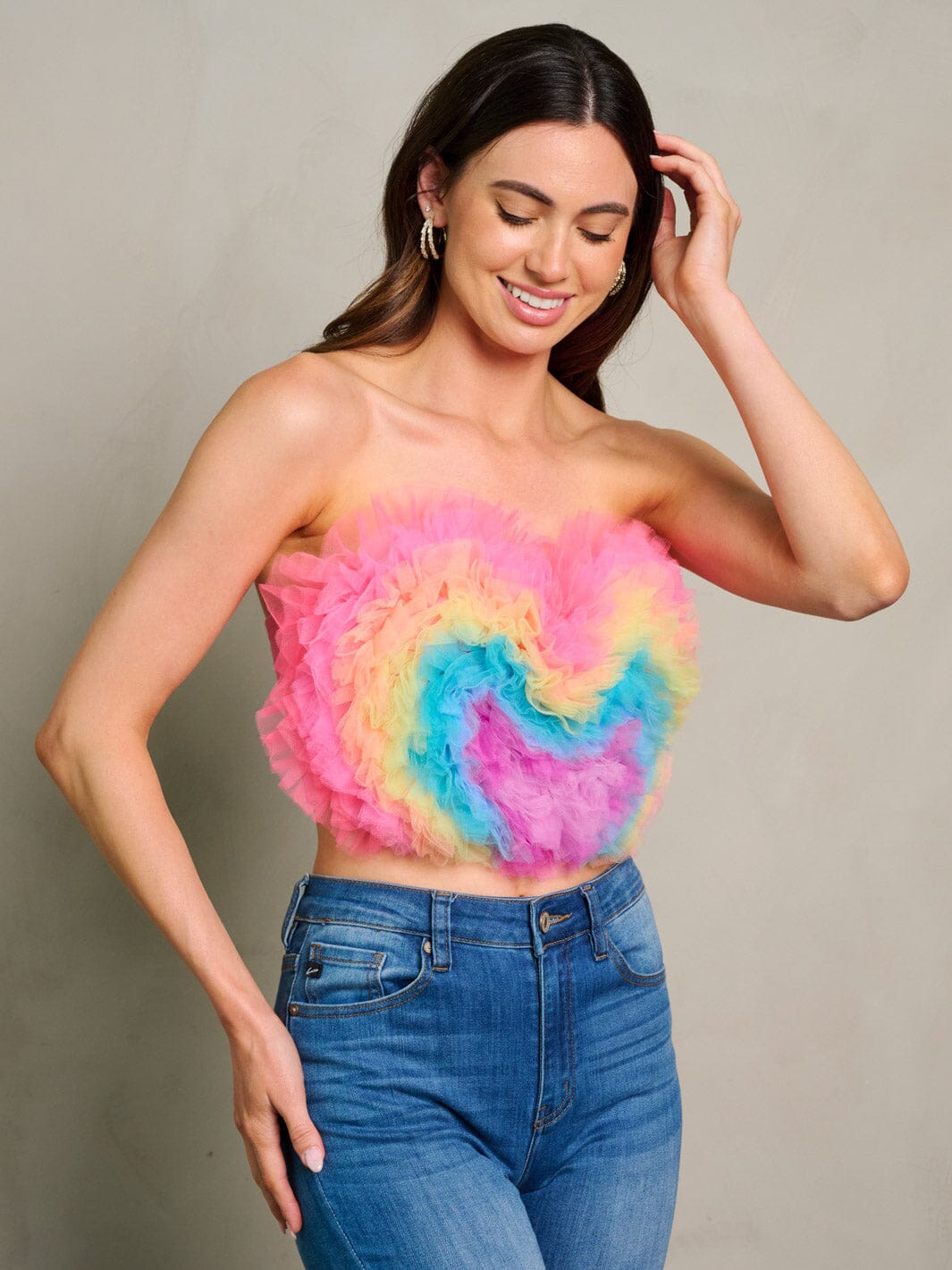 WOMEN'S SLEEVELESS COLORBLOCK RUFFLE TUBE CROP TOP ...