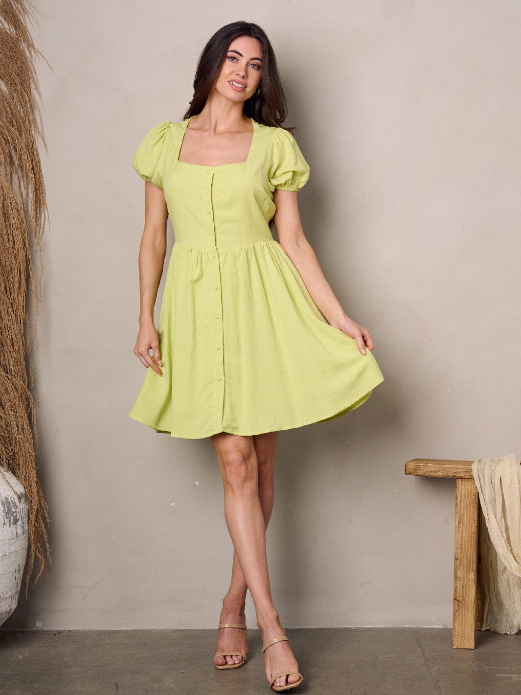 WOMEN'S SHORT SLEEVE BUTTON UP SQUARE NECK MINI DRESS ...