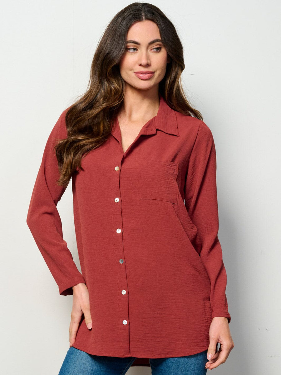 WOMEN'S LONG SLEEVE BUTTON UP FRONT POCKET BLOUSE TOP ...