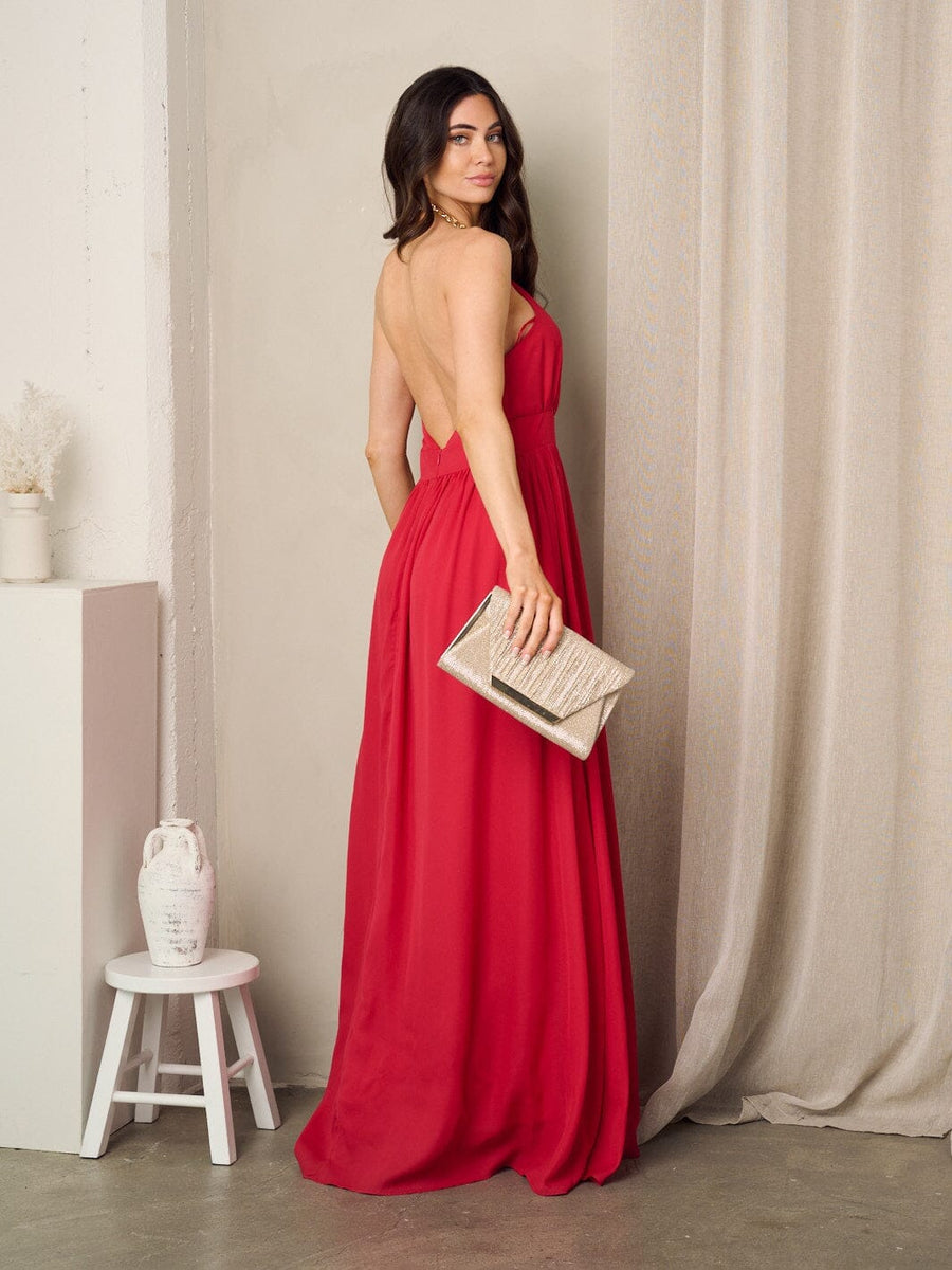 WOMEN'S SLEEVELESS OPEN BACK CHAIN NECK TIE MAXI DRESS ...