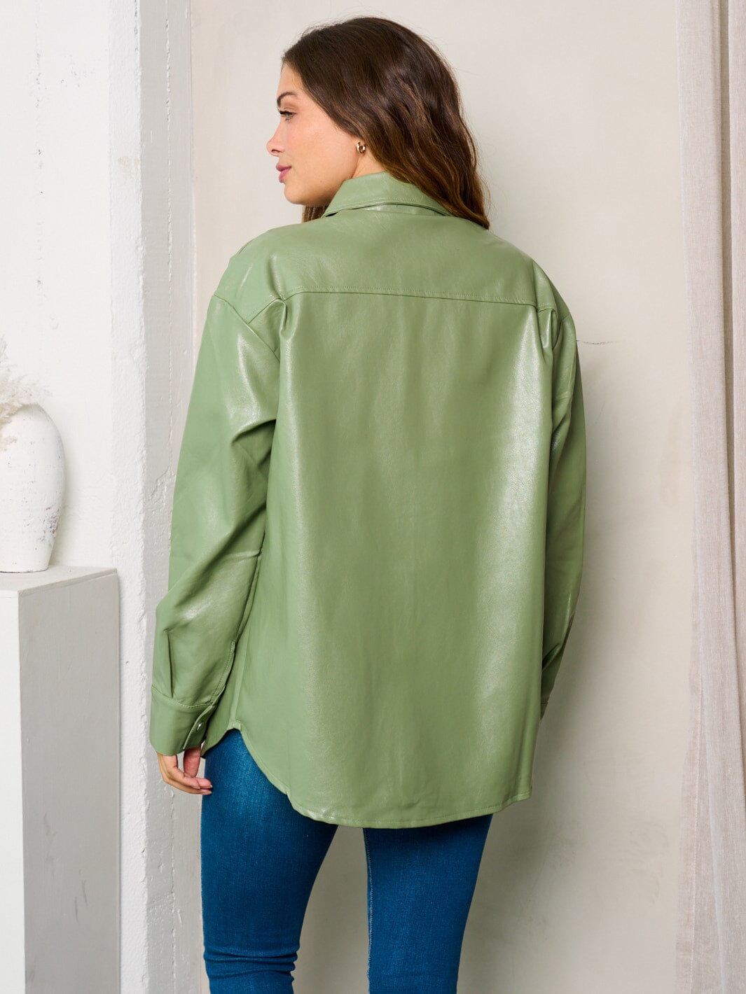 WOMEN'S LONG SLEEVES BUTTON UP PU PLEATHER JACKET ...