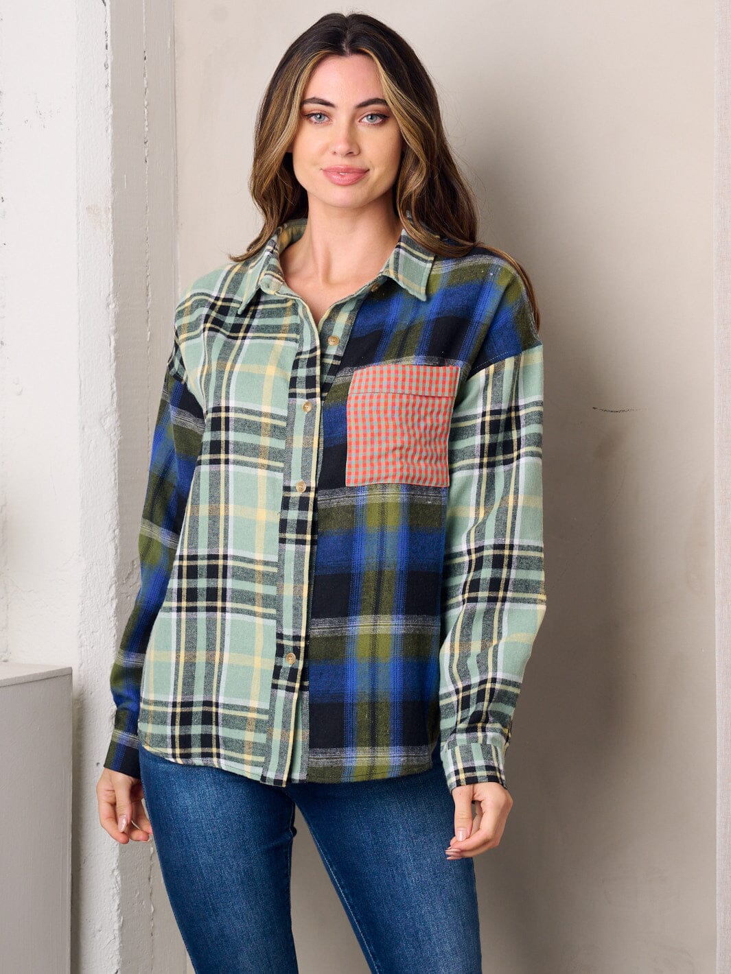 WOMEN'S LONG SLEEVE MULTI PLAID BUTTON UP TOP – Wholesalefashiontrends.com