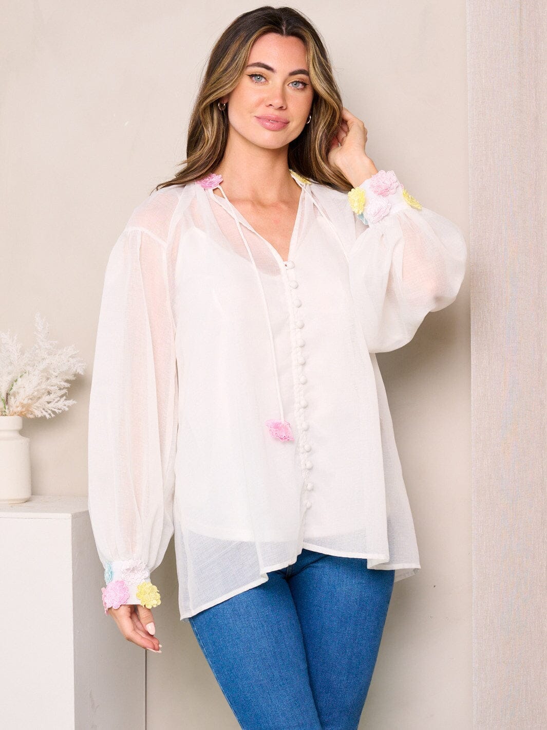 WOMEN'S LONG SLEEVE & TANK TOP FLOWER DETAILED BLOUSE TOP ...