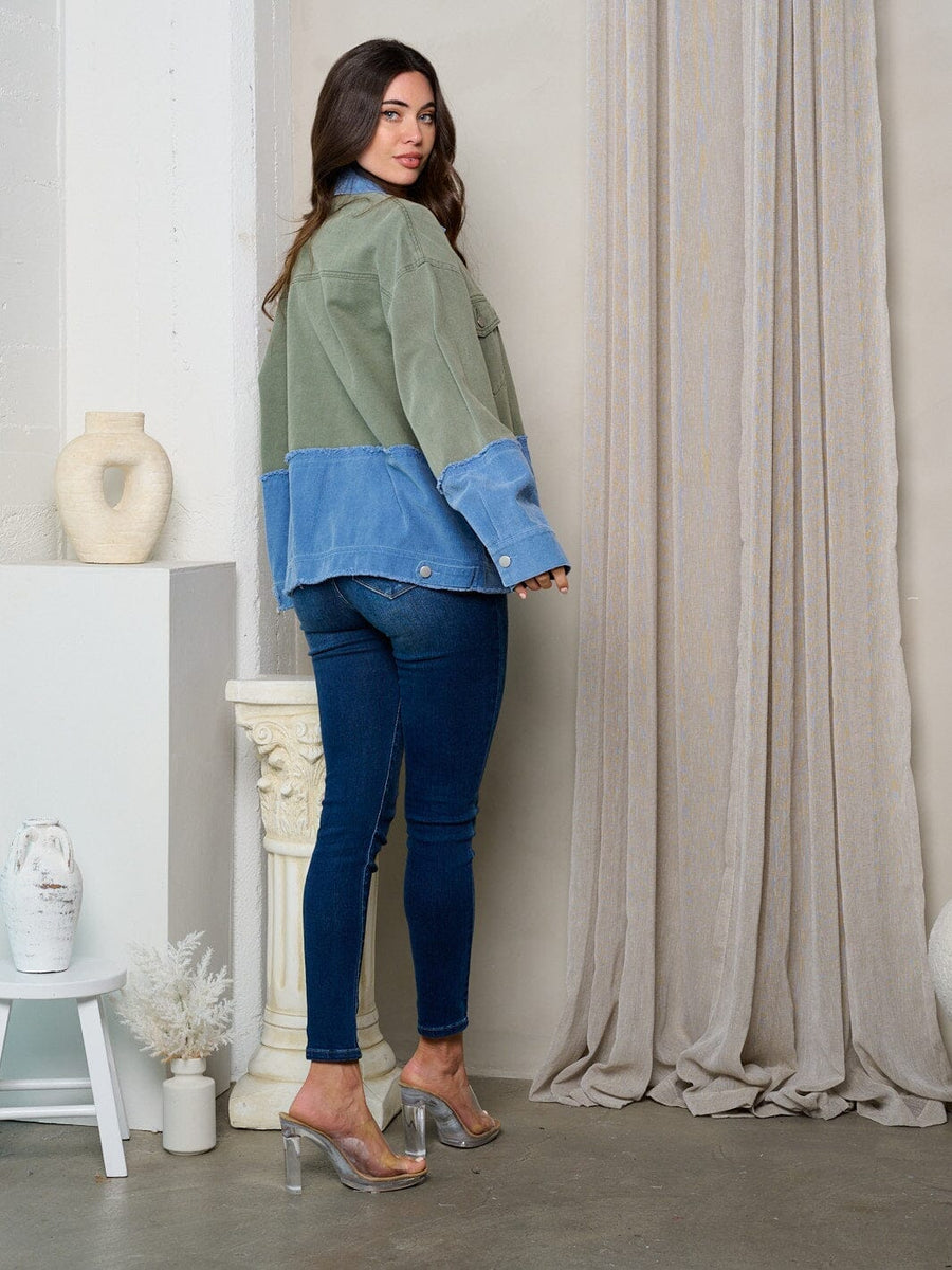 WOMEN'S LONG SLEEVE BUTTON UP CORDUROY COLORBLOCK JACKET ...