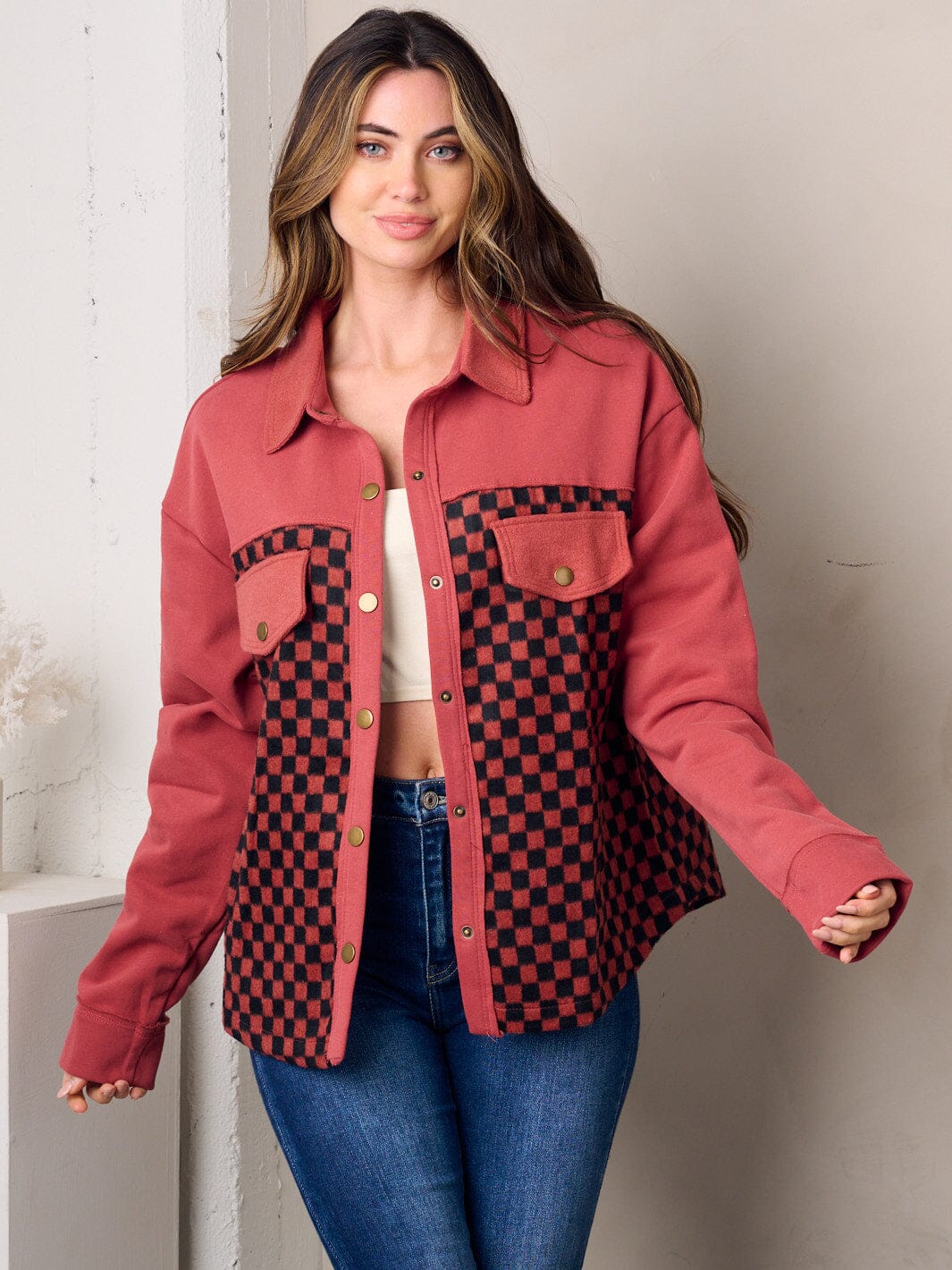 WOMEN'S LONG SLEEVE BUTTON UP CHECKERS JACKET – Wholesalefashiontrends.com