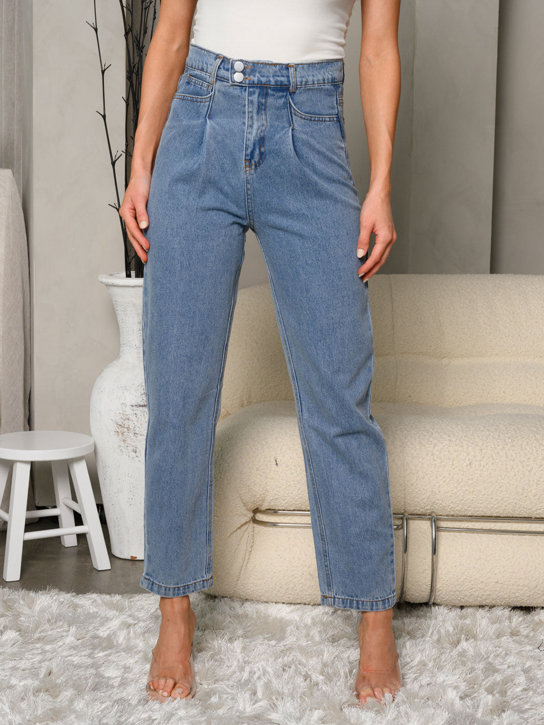 WOMEN'S WIDE WAISTBAND DOUBLE BUTTON DENIM JEANS – Wholesalefashiontrends.com
