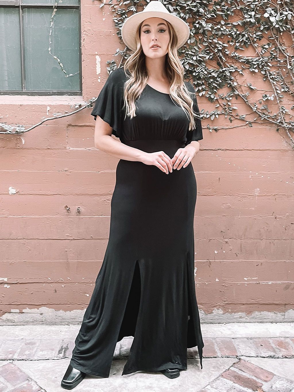 PLUS SIZE SHORT SLEEVE BOTTOM OPEN SLIT MAXI DRESS ...