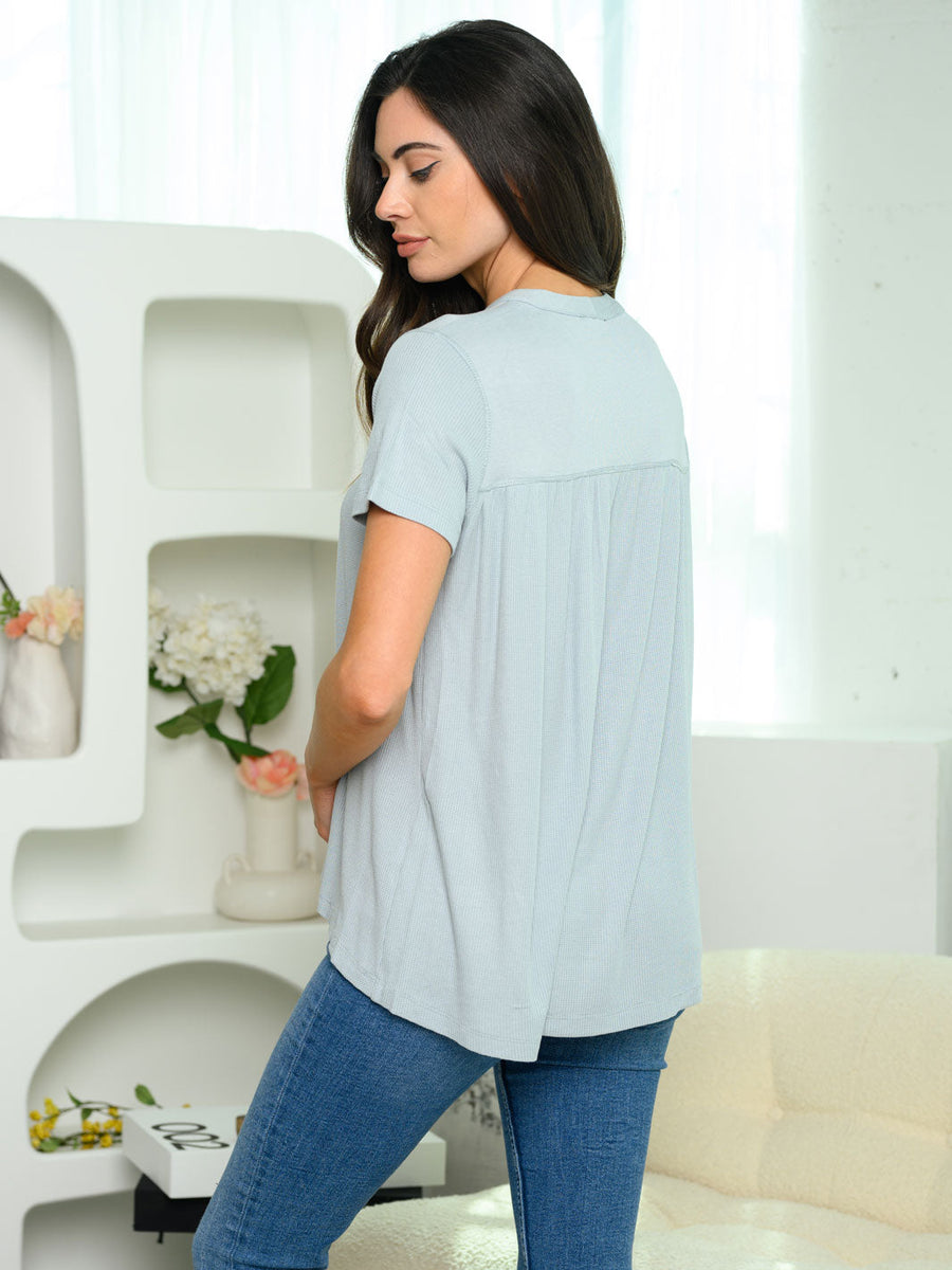WOMEN'S SHORT SLEEVE BUTTON UP TUNIC TOP – Wholesalefashiontrends.com