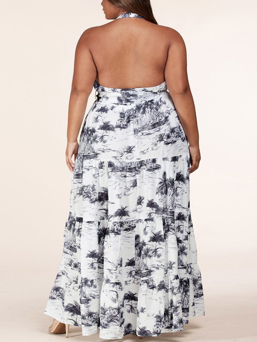 PLUS SIZE SLEEVELES NECK TIE OPEN BACK FLORAL MAXI DRESS ...