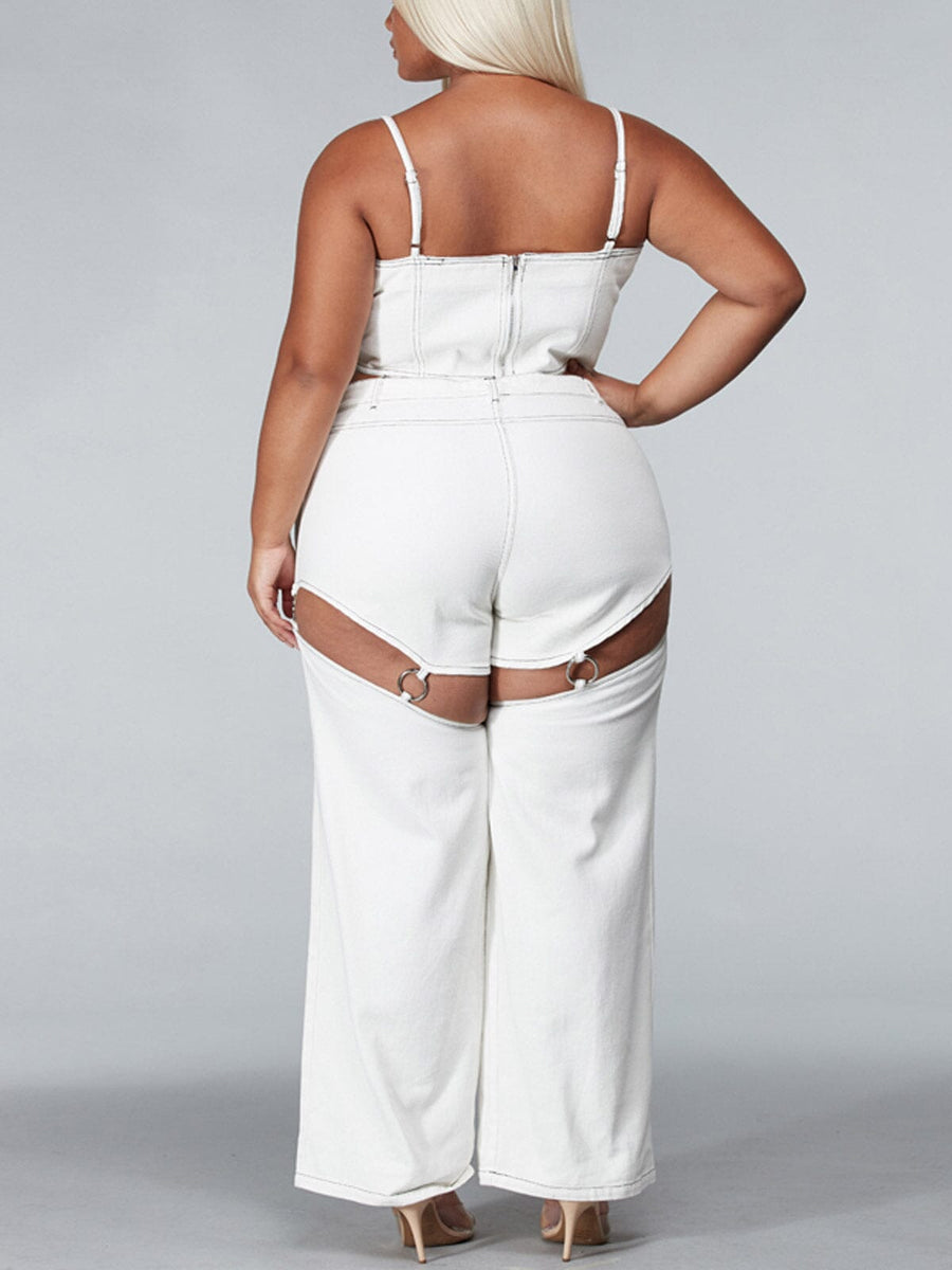 PLUS SIZE SLEEVELESS 2PC. TOP & PANTS CUT OUT SET ...