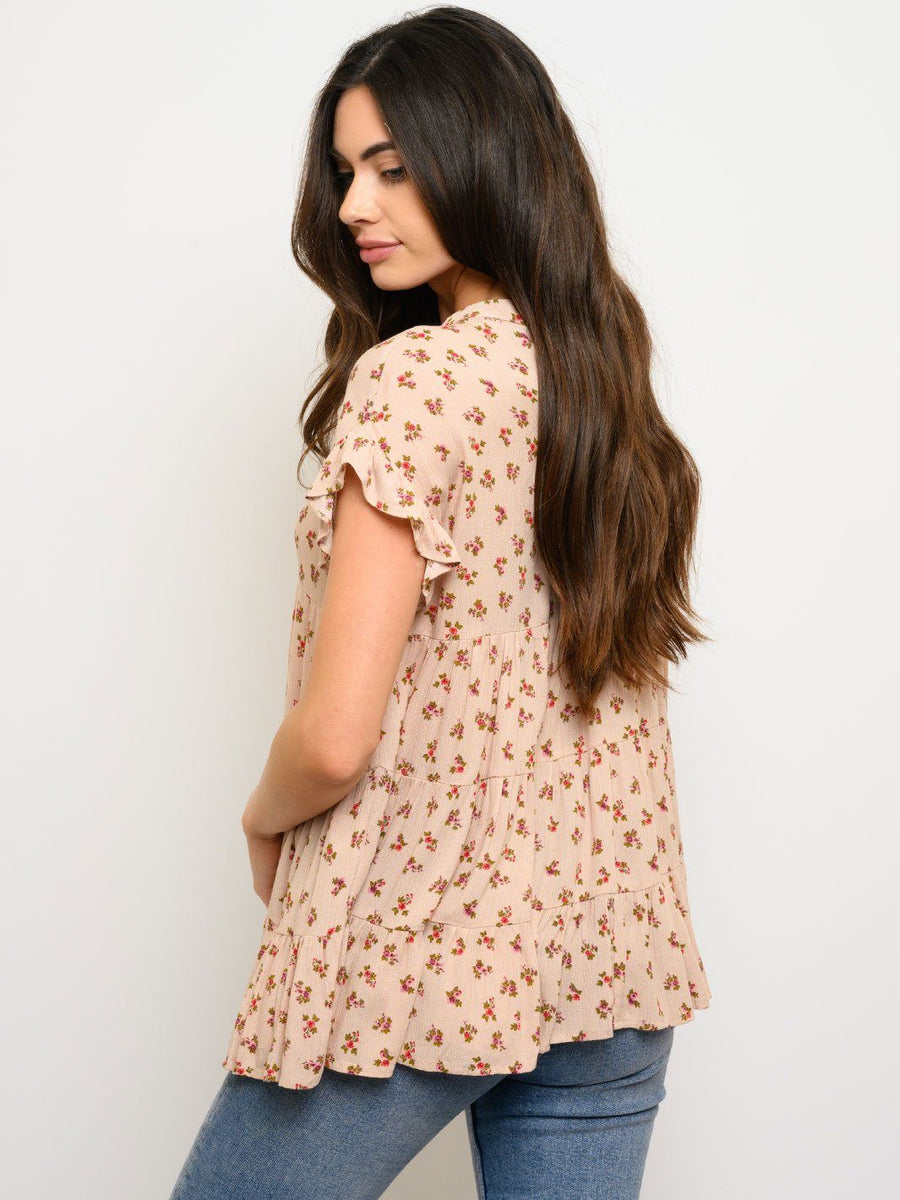 WOMEN'S FLORAL BABY DOLL RUFFLE SLEEVE TOP – Wholesalefashiontrends.com