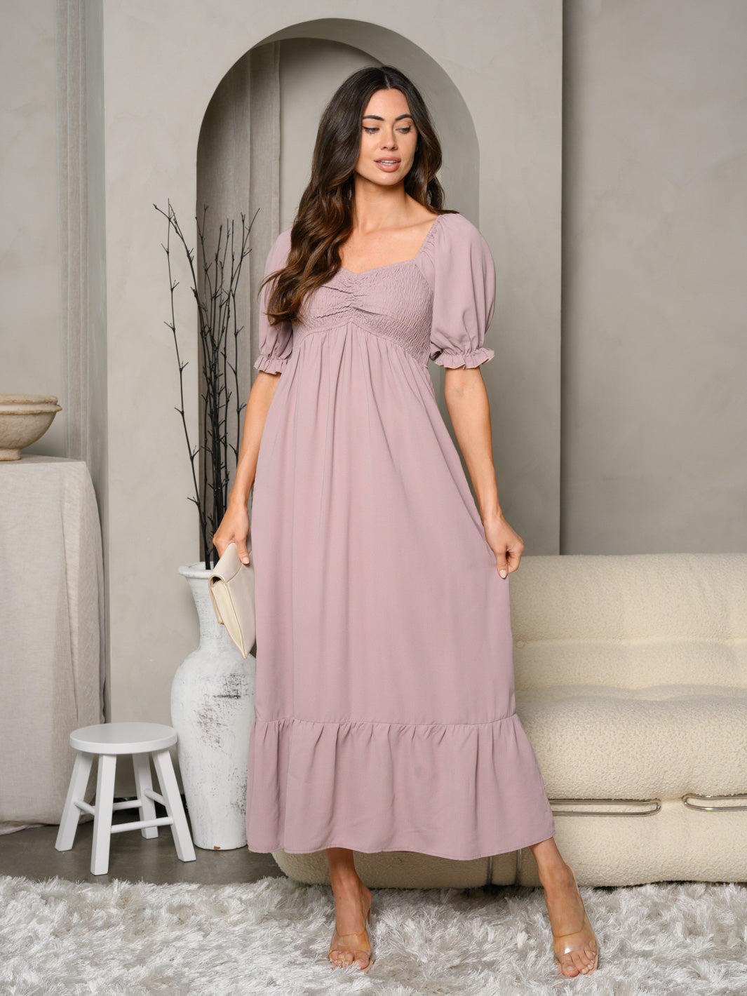 WOMEN'S SWEETHEART NECK SMOCKED BUST POCKETS MAXI DRESS ...