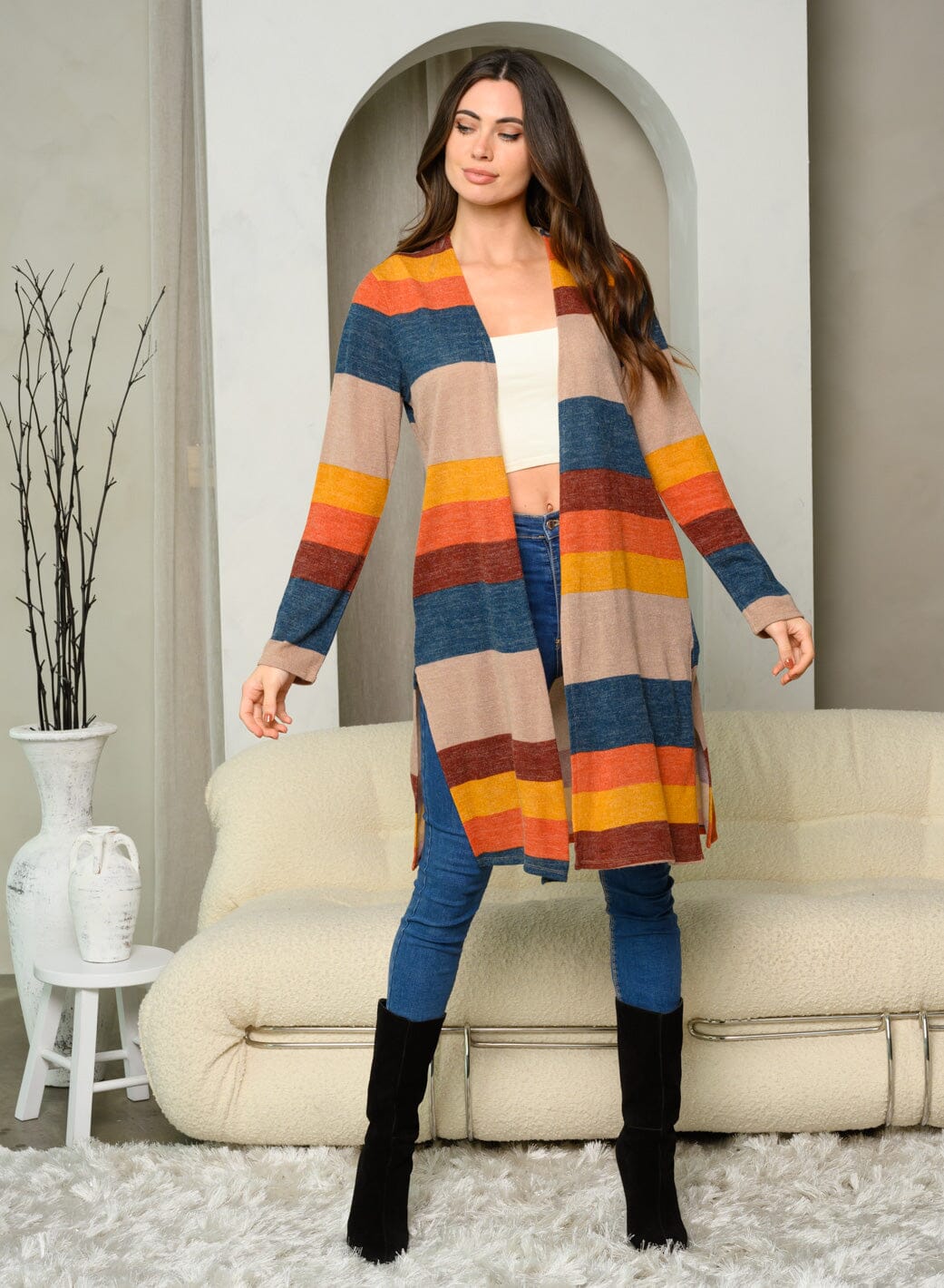WOMEN'S LONG SLEEVE COLORBLOCK OPEN FRONT CARDIGAN ...